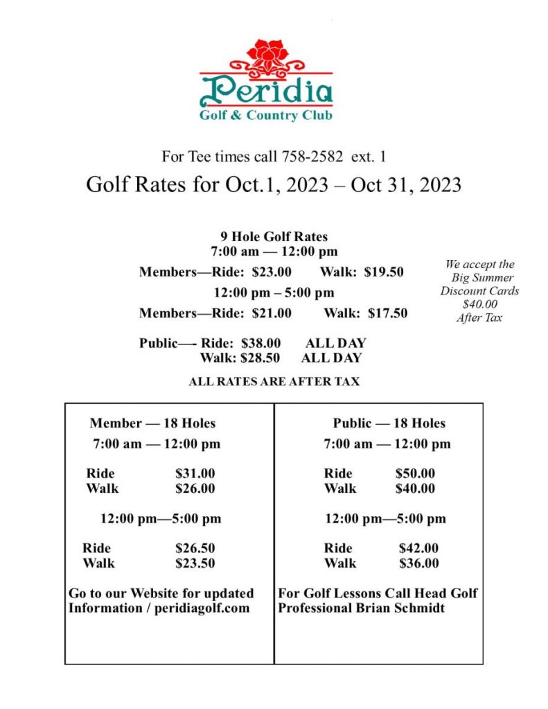 Rates - Peridia Golf & Country Club