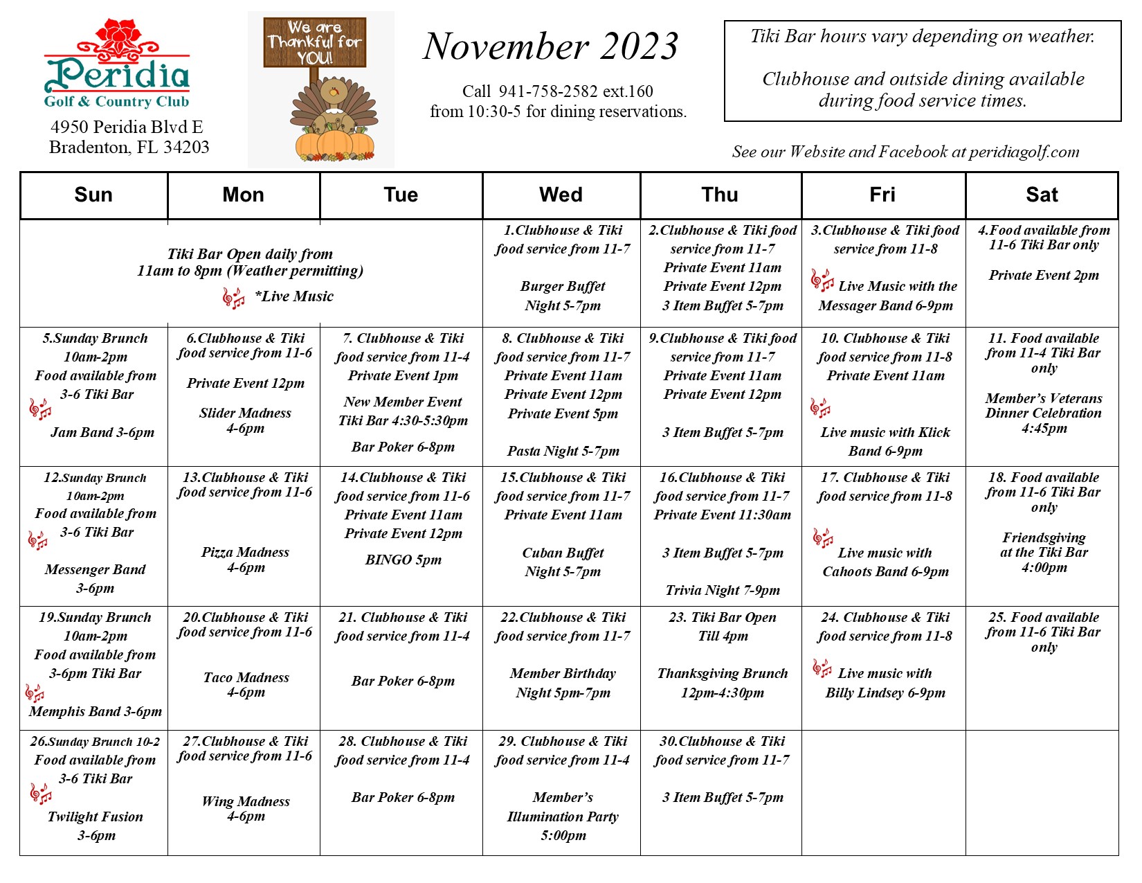 Calendar of Events - Peridia Golf & Country Club