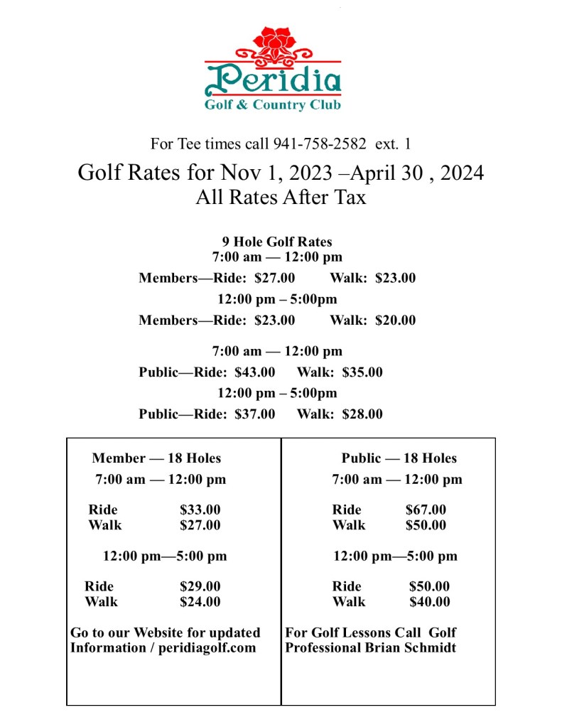 Rates - Peridia Golf & Country Club