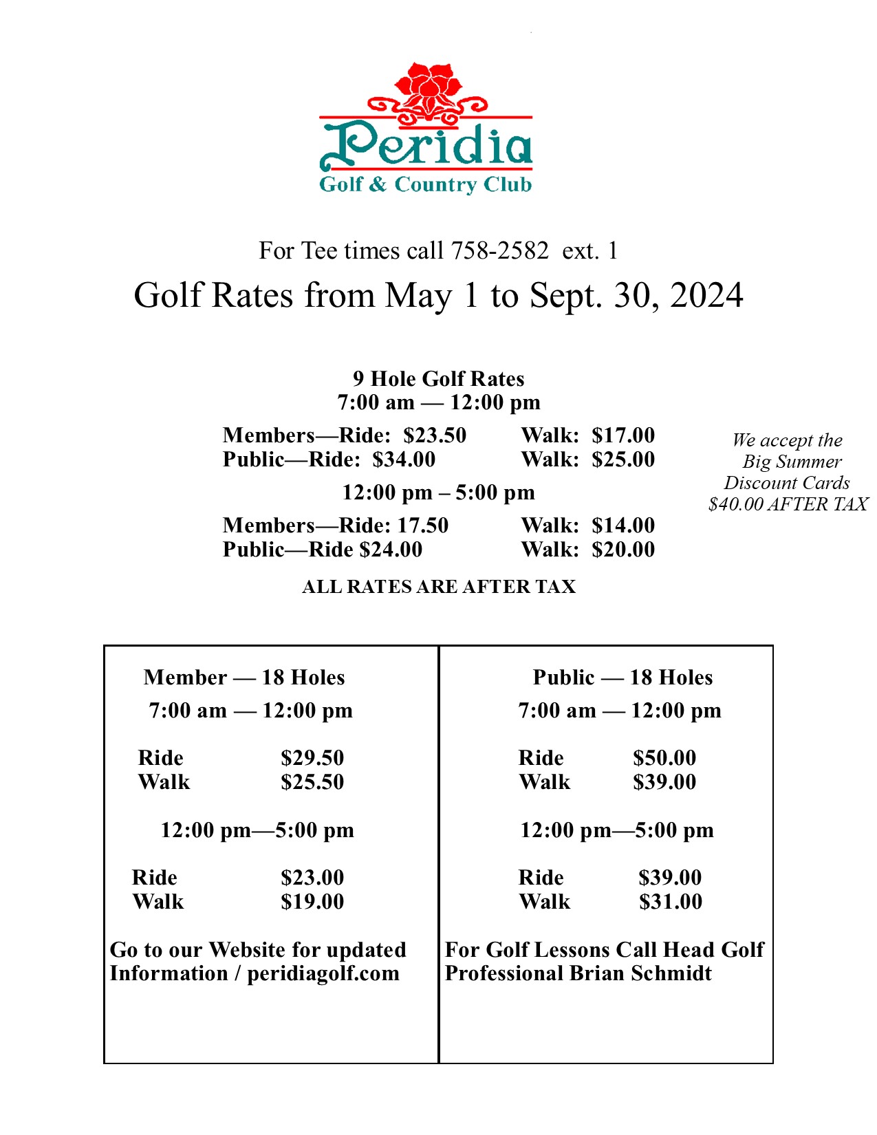 Rates - Peridia Golf & Country Club