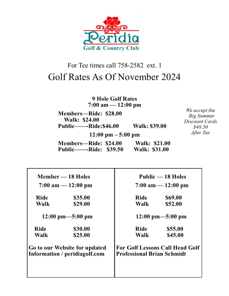 Rates - Peridia Golf & Country Club