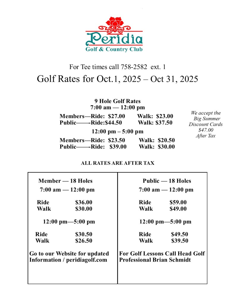 Rates - Peridia Golf & Country Club